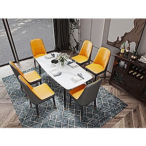 Pvillez PU Leather Dining Chairs Set of 4, Modern Kitchen Chairs with Iron Metal Gold Plated Legs, Comfy Upholstered Armless Side Chair Accent Chair for Dining Room Kitchen Living Room (Orange)