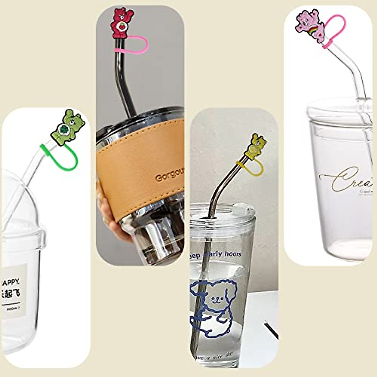 SEQLA71 9Pcs Straw Covers Cap Straw Tips Cover for Reusable Silicone Drinking Straw Tips Lids Drinking Straw Cute Straws Plugs (Not include Straw)