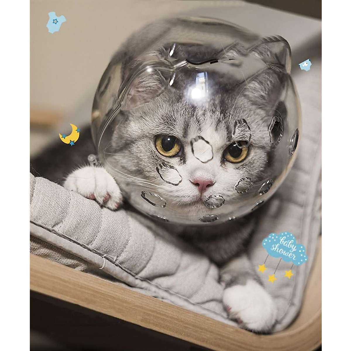 Cat Muzzle Breathable Cat Hood Adjustable Kitten Astronaut Transparent Helmet Prevent from Cats Biting Chewing Grooming Cat Bubbles Mask for Aggressive Cat (S)