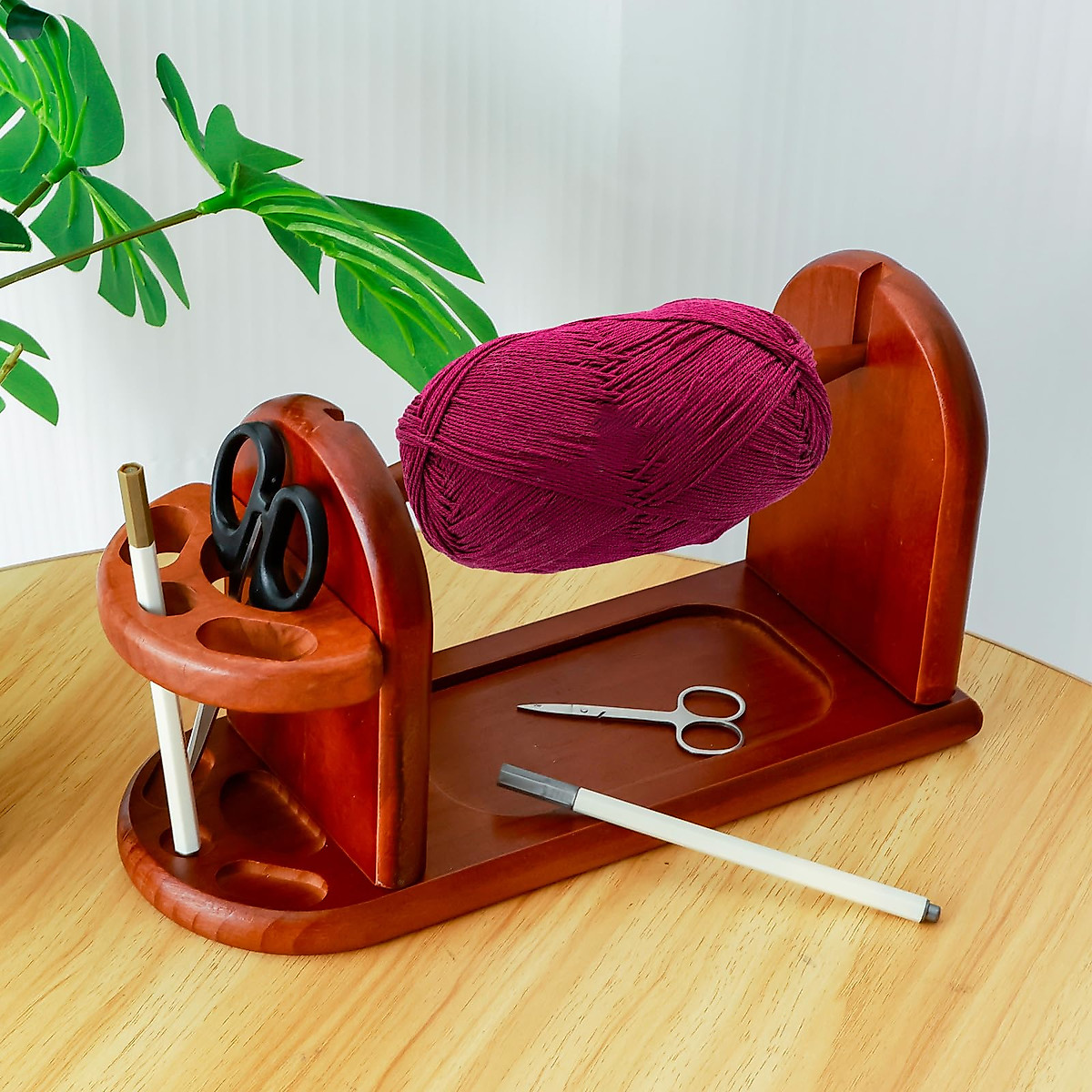 PieJoFpy Wooden Yarn Ball Holder Knitting Crochet Yarn Rack Stand with Slots Horizontal Yarn Spinner Stable Yarn Ball Dispenser Wood Yarn Spinner Holder for Crochet and Knitting