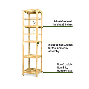 Bam & Boo - 5-Tier Multipurpose Square Shelf Modern Natural Bamboo - for Living Room, Bedroom, Office, Kitchen, Pantry(55” x 13.4” x 13.4”)