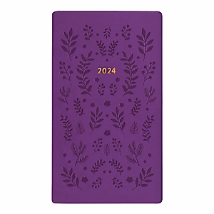 Letts of London Woodland Weekly Planner, 12 Months, January to December, 2024, Pocket Size, 5.875" x 3.125", Multilingual, Purple (C082175-24)