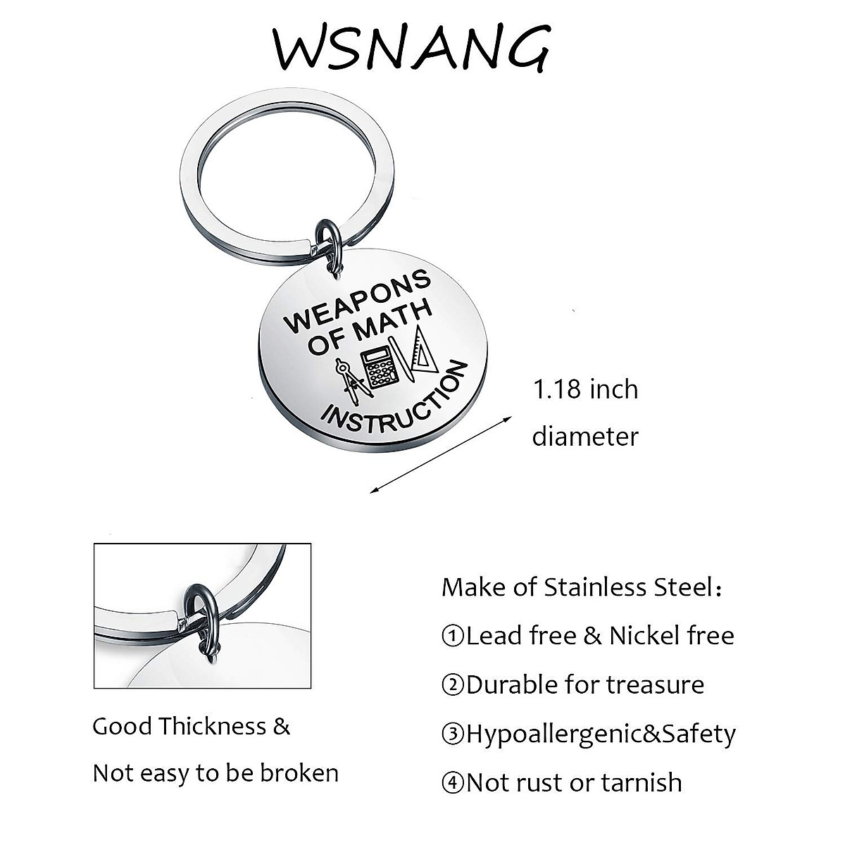 WSNANG Math Gift Weapons Of Math Instruction Keychain Funny Math Geek Gifts for Mathematician Math Teacher Math Student (Math Keychain)