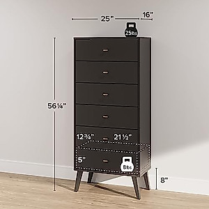 Prepac Milo Mid-Century Modern Tall 6-drawer Chest - Black