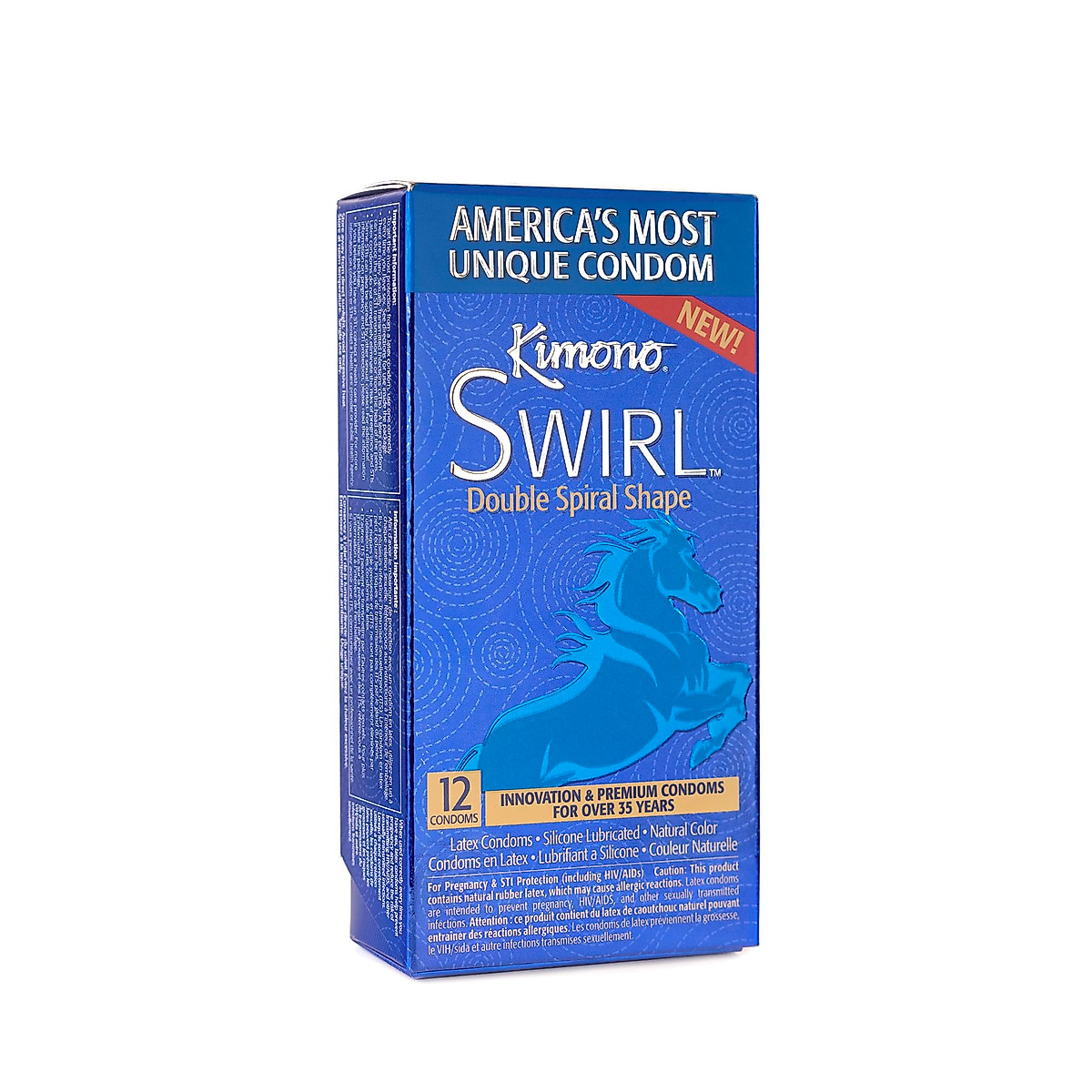 Kimono Swirl Condoms - Double-Helix Twisting Shape, Condom Innovation, Extreme Sensations, More Comfort, Lubricated, with Reservoir Tip, Natural Latex Condoms, Vegan, No Latex Odor (Pack of 12)