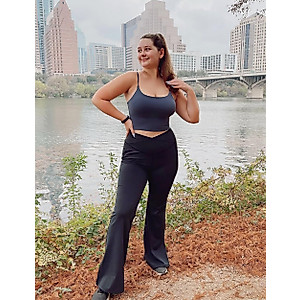 VICUR Women's Flare Yoga Pants V Crossover High Waisted Yoga Pants Non See Through Bootleg Yoga Leggings Black-XL