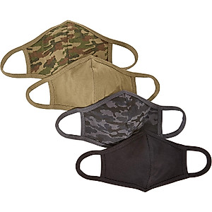 Quality Durables Unisex Adult 4-Pack Washable Reusable Face Mask, Black Camo/Black/Olive Camo/Olive, Large/X-Large