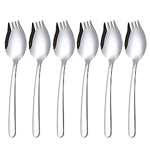 Sporks, AXIAOLU 6 Pack 18/10 Stainless Steel Sporks, 7.4-Inch Ice Cream Spoon & Salad Forks, Reusable Fruit Appetizer Dessert Forks for Everyday Use
