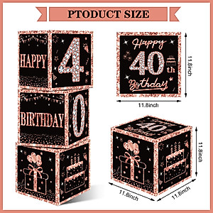 Eiurteao 3pcs 40th Birthday Decorations Boxes for Women, Rose Gold Happy 40 Birthday Balloons Boxes Party Supplies, Forty Bday Theme Cardboard Box Decor