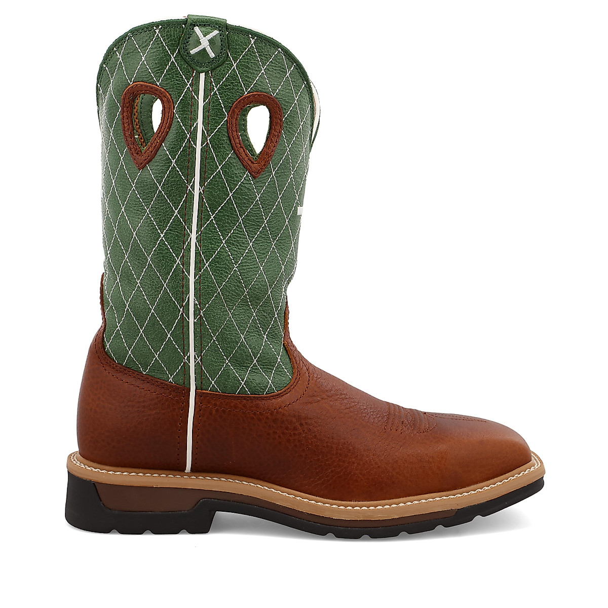 Twisted X Men's 12" Western Work Boot, Square Toe Steel Toe, Cognac Glazed Pebble & Lime, 11.5 D