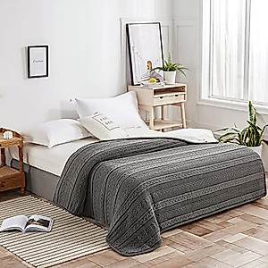 Longhui bedding Acrylic Cable Knit Sherpa Throw Blanket - Thick, Soft, Big, Cozy Grey Knitted Fleece Blankets for Couch, Sofa, Bed - 60 x 80 Inches Gray Coverlet, 5.2 Pounds
