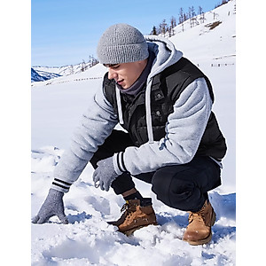 BEST SOUTH Men's Hooded Winter Coats Water Resistant Warm Thicken Insulated Full Zip Windproof Jackets with Pockets Black Grey L