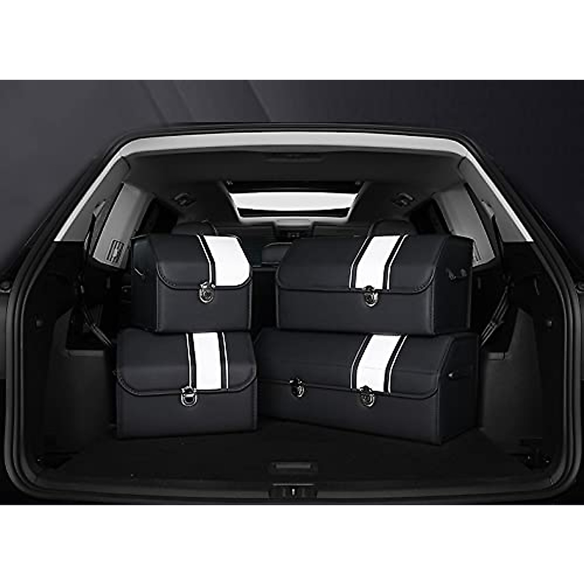 Collapsible Car Trunk Storage Bag Organizer with Lid Portable Car Storage Stowing Tidying Pu Leather Auto Trunk Box Organizer (55CM)