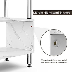 HMFOR Small End Table, S-Shape Nightstand for Living Room, Sofa Tables with Storage, 3 Tier Shelf Corner Side Table for Small Spaces, 15.74“L x 11.41" W x 20.07" H, White Faux Marble