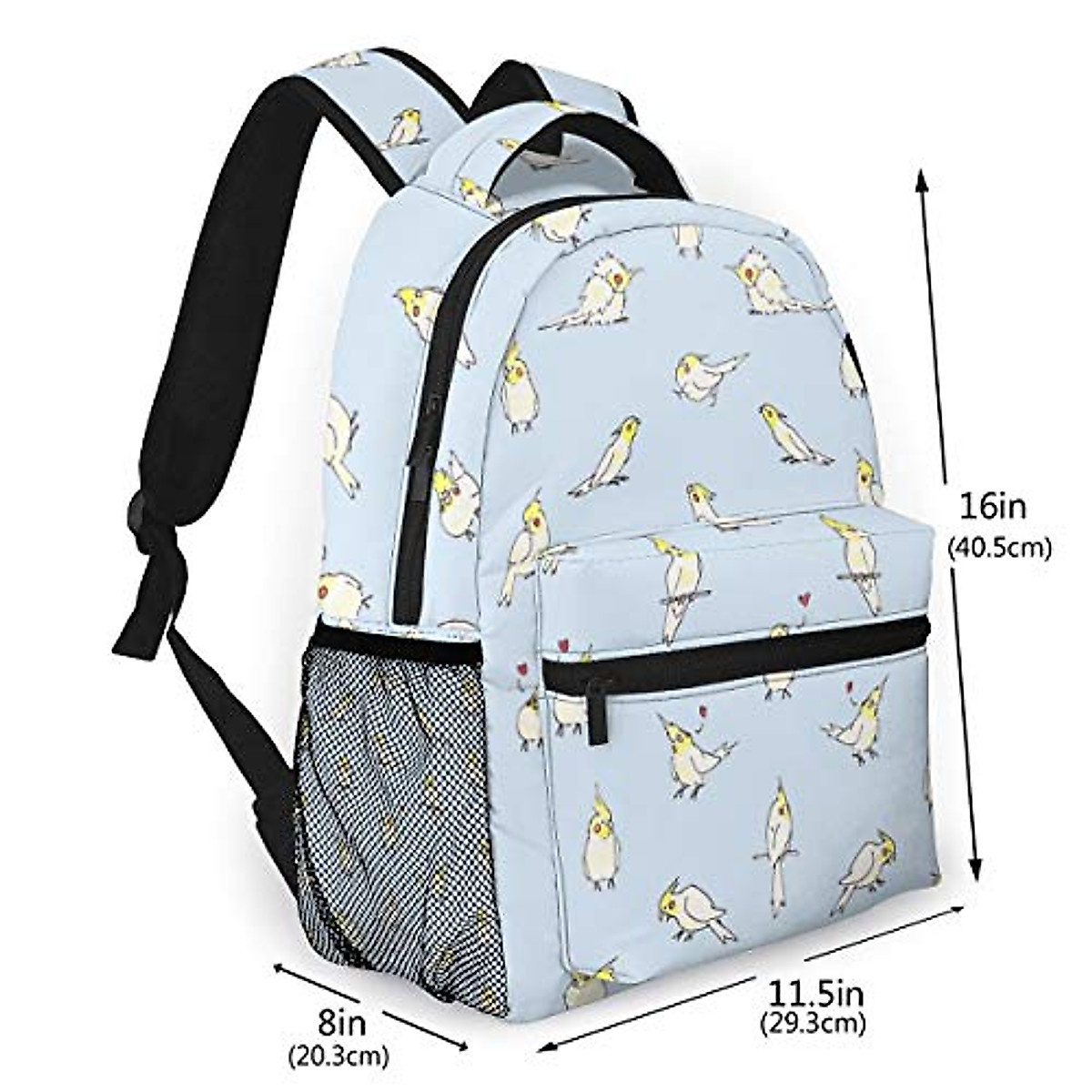 YANGPI Fashion Unisex Backpack Cute Cockatiel Bird Pattern Bookbag Lightweight Laptop Bag For School Travel Outdoor Camping