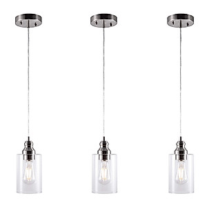 YaoKuem Pendant Lighting Fixture, Hanging Ceiling Lights with E26 Medium Base, Metal Construction with Clear Glass, Bulbs not Included, Nickel, 3-Pack