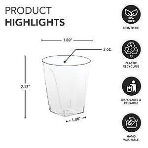 Party Essentials Hard Plastic 2 oz. Square Shot Glasses/ Wine Tasting Cups, Clear, 40 Count