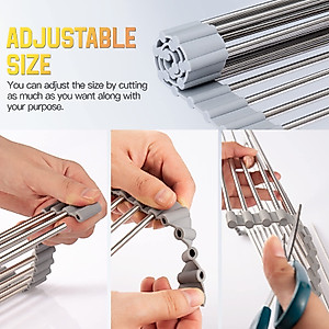 SunCleanse Roll-up Dish Drying Rack with Silicone Grid, Multipurpose Dry Rack Dish Drainer, Stainless Steel Foldable Dish Drying Rack for Sink Counter, Mini Grey 17.8"x11.8"