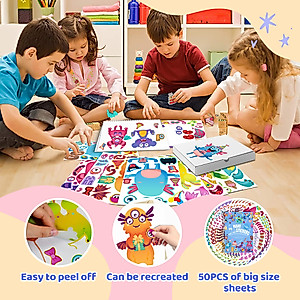 Dcuminkel Make-A-Face Stickers - 50 Sheets Kids Sticker Craft, Monster Theme Party Favor Stickers for Kids, Keep Kids Busy Activity Bulk, 10 Styles for Party School Class, Goodie bag Idea, Gift