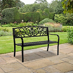 50" Iron Outdoor Courtyard Bench – Stylish and Durable Park Seating