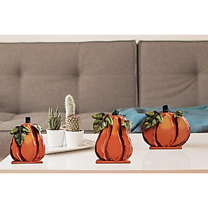 Grace Home Rustic Wooden Free Standing Pumpkin Decor Autumn Harvest Tabletop Shelf Kitchen Decorations Thanksgiving Halloween Pumpkins Sign Fall Decor-Set of 3