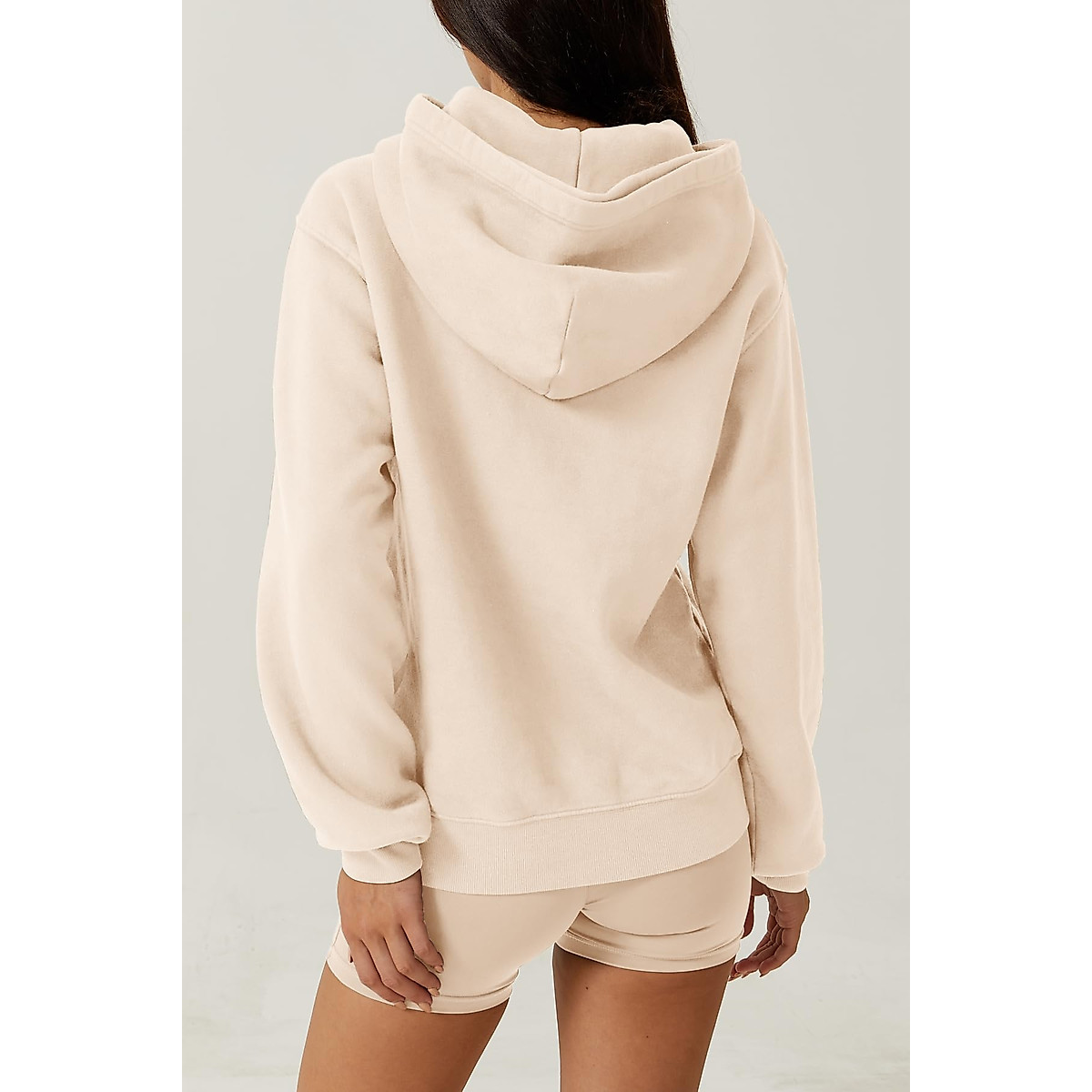QINSEN Pullover Hoodie with Kanga Pocket for Women Long SLeeve Fleece Cozy Sweatershirts Beige S