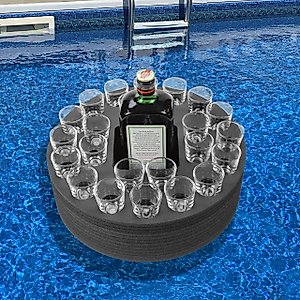 Polar Whale Shot Glass Holder Floating Tray Table for Pool Beach Spa Hot Tub Bar Club Party Float Indoor Outdoor Durable Foam Serving Rack 13.75 Inches Wide Extra Deep Holds Bottle and 24 Shots