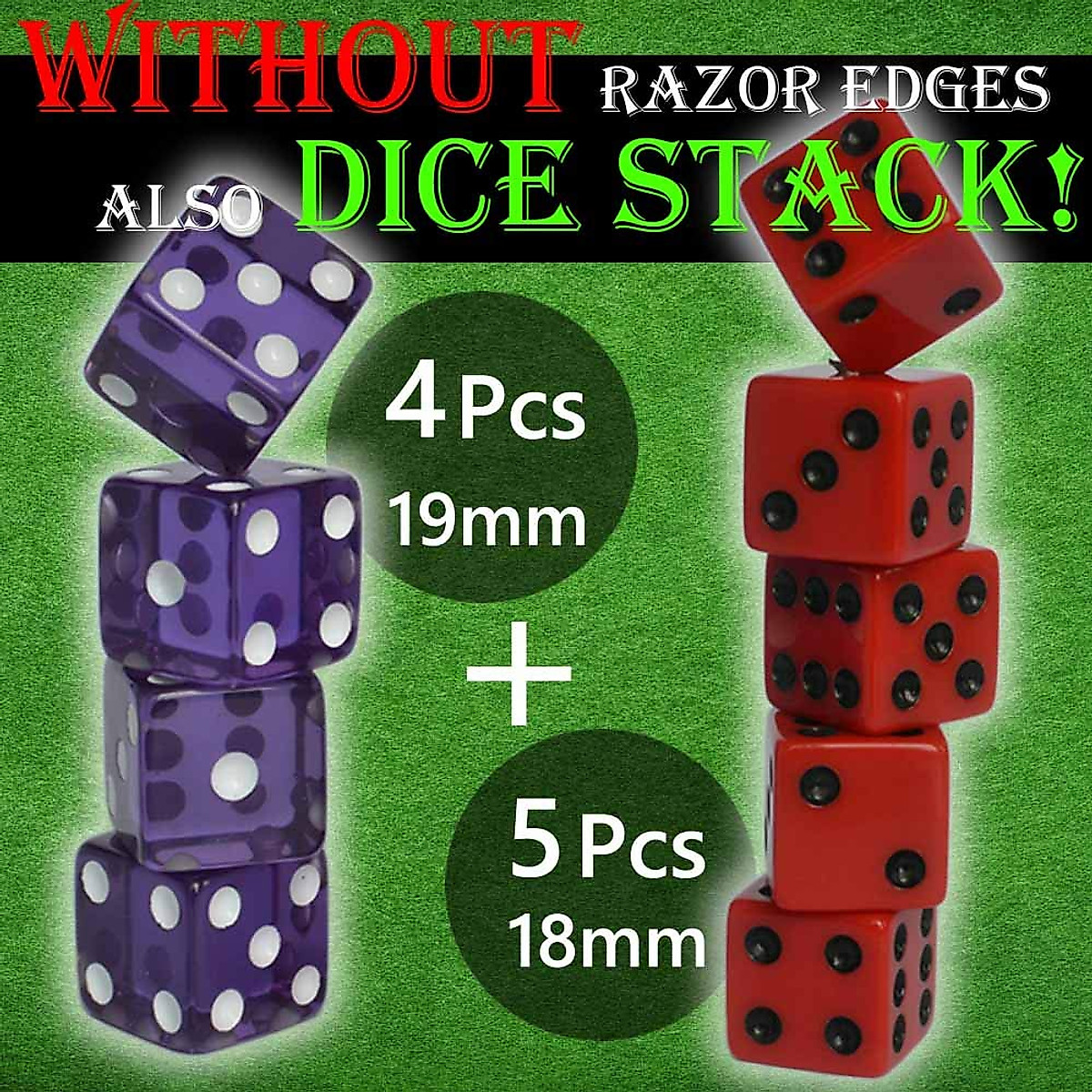 Graduation Gift Dice Stacking Cup Set with 4 Pcs 19mm and 5 Pcs 18mm Standard 6 Sided Dices Straight Dice Cup with Storage Bag Dice Cup Shaker with Magic Tricks Instruction Black