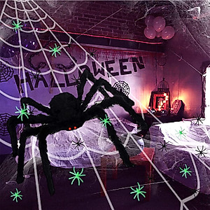 GEDIAO Halloween Spider Decorations 200" Halloween Spider Web + 50" Giant Spider + 40pcs Small Spider for Indoor Outdoor Halloween Decor Yard Party Haunted House Décor