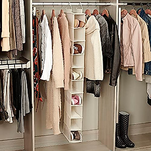 Household Essentials 311322 Hanging Shoe Storage Organizer for Closets |10 Pocket Shelves | Natural Canvas