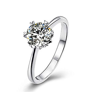 TwoBirch Platinum Plated 925 Sterling Silver 1 CT Solitaire Moissanite Engagement Ring with Heart Shaped Prongs (Size 6)