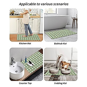 Ombre Green Plaid Bath Mat for Tub,Non Slip Bathroom Floor Runner Rug Quick Dry & Absorbent Diatomaceous Earth Kitchen Room Shower Sink Washable Doormat,Minimalistic Geometric Farmhouse Grid 18"x30"