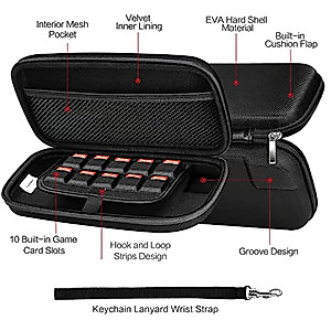 ivoler Carrying Case for Nintendo Switch and NEW Switch OLED Model(2021), Portable Hard Shell Pouch Carrying Travel Game Bag for Switch Accessories Holds 10 Game Cartridge (Black)