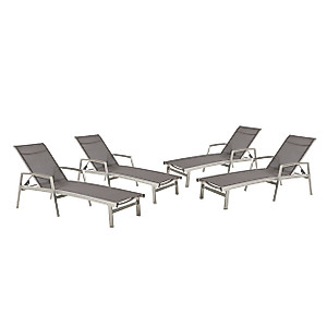 Christopher Knight Home Joy Outdoor Mesh and Aluminum Chaise Lounge (Set of 4), Gray