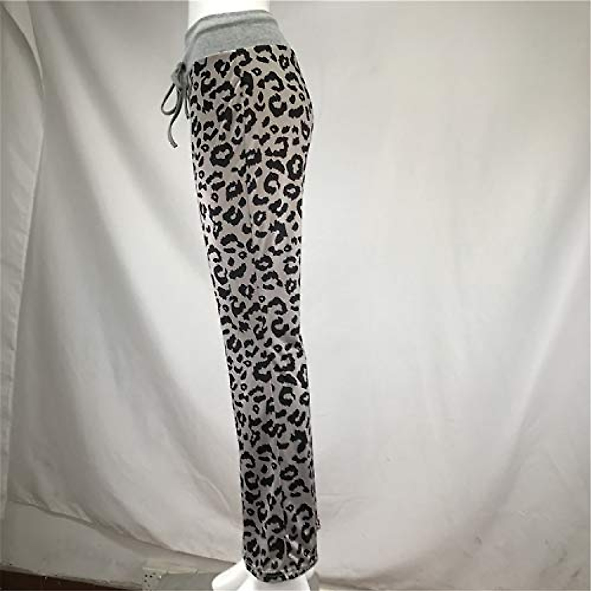 Womens Print Drawstring Pajama Pants Comfy Casual Palazzo Lounge Wide Leg Pants Loose Baggy Low Waist Wide Leg Sweatpants (Gray,Large)