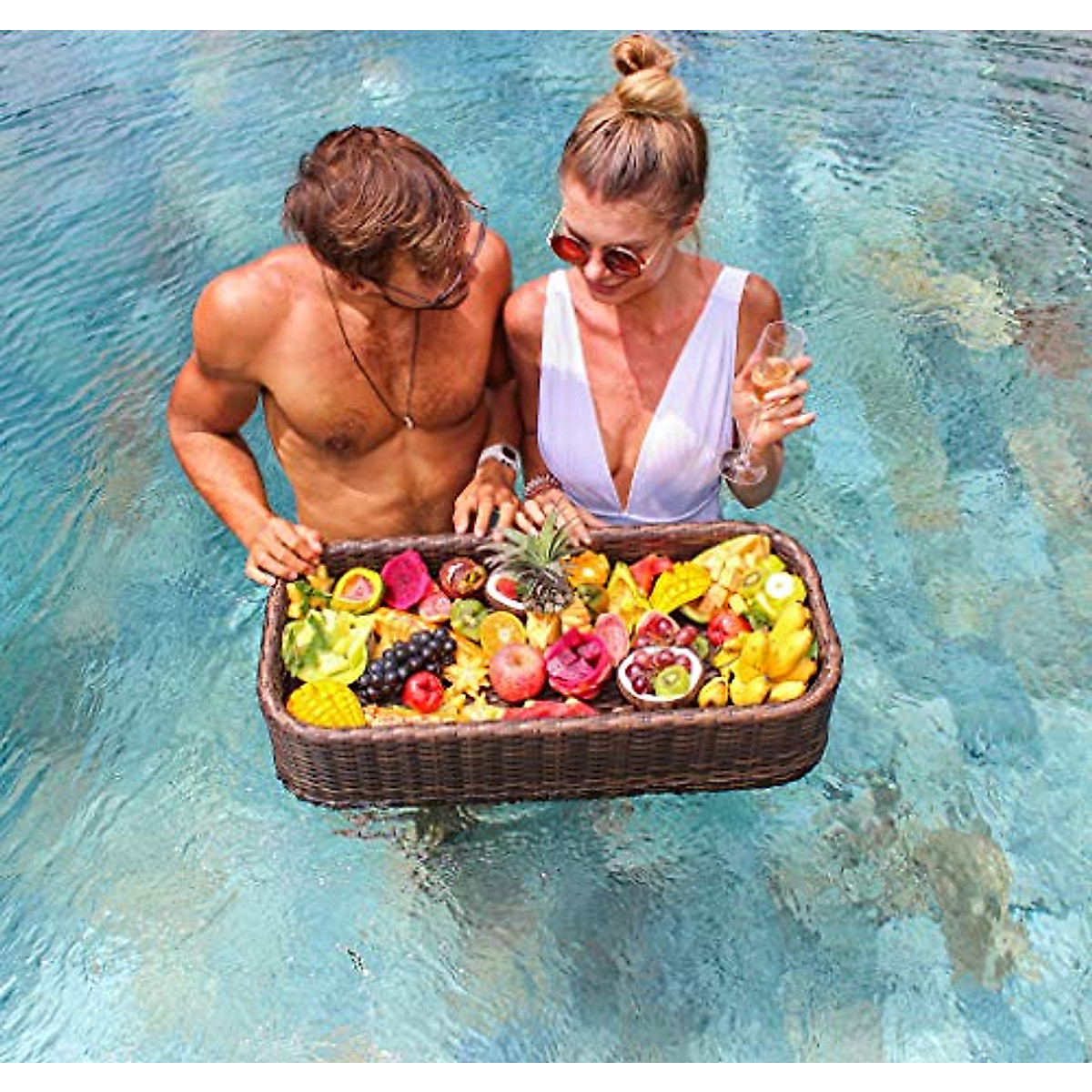 Floating Pool Tray Floating Serving Tray Table & Bar - Swimming Pool Floats for Adults, Spas, & Pool Parties - Floating Tray for Pool Serving Drinks, Floating Brunch, Food on The Water - Brown