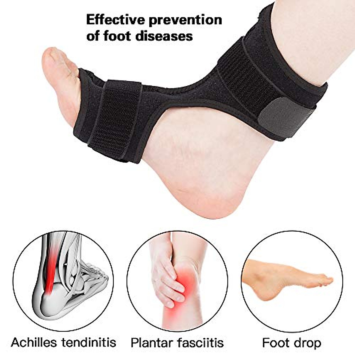 New Plantar Fasciitis Night Splint, Adjustable Brace Support Night Splints for Right or Left Foot Support Sleep/ Arthritis/ Tendonitis/ Dorsiflexion/ Heel Calf Stretcher and Spiky Massage Ball (Black & Red)