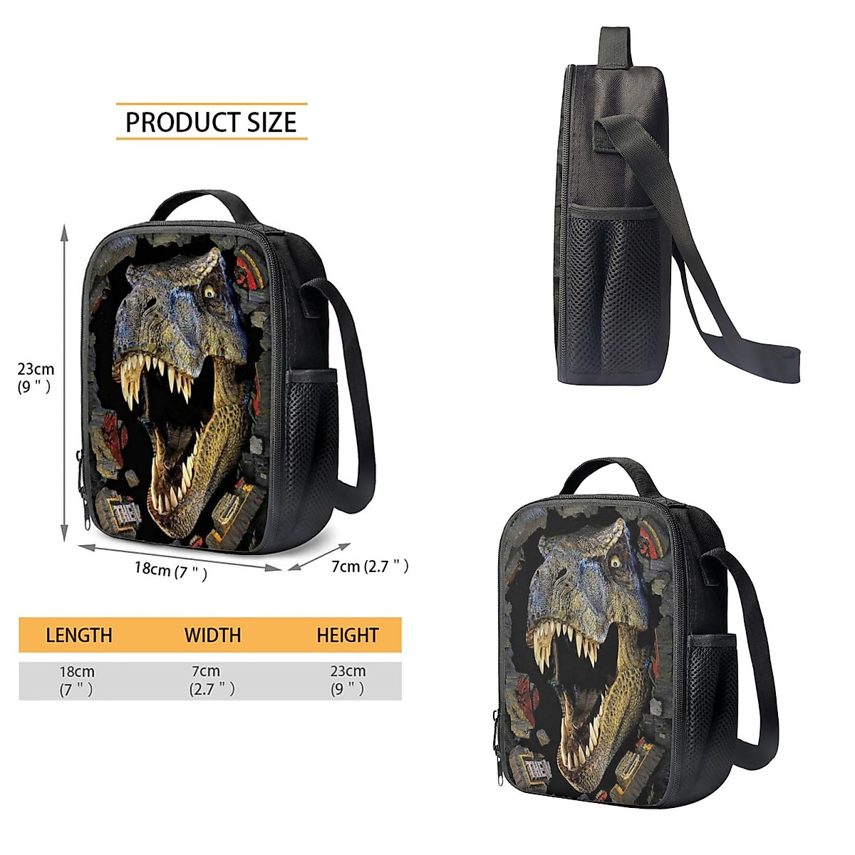 HUGS IDEA T-rex Dinosaur Backpack Teen Boys School Book bag with Lunch Box Pen Case 3 in 1