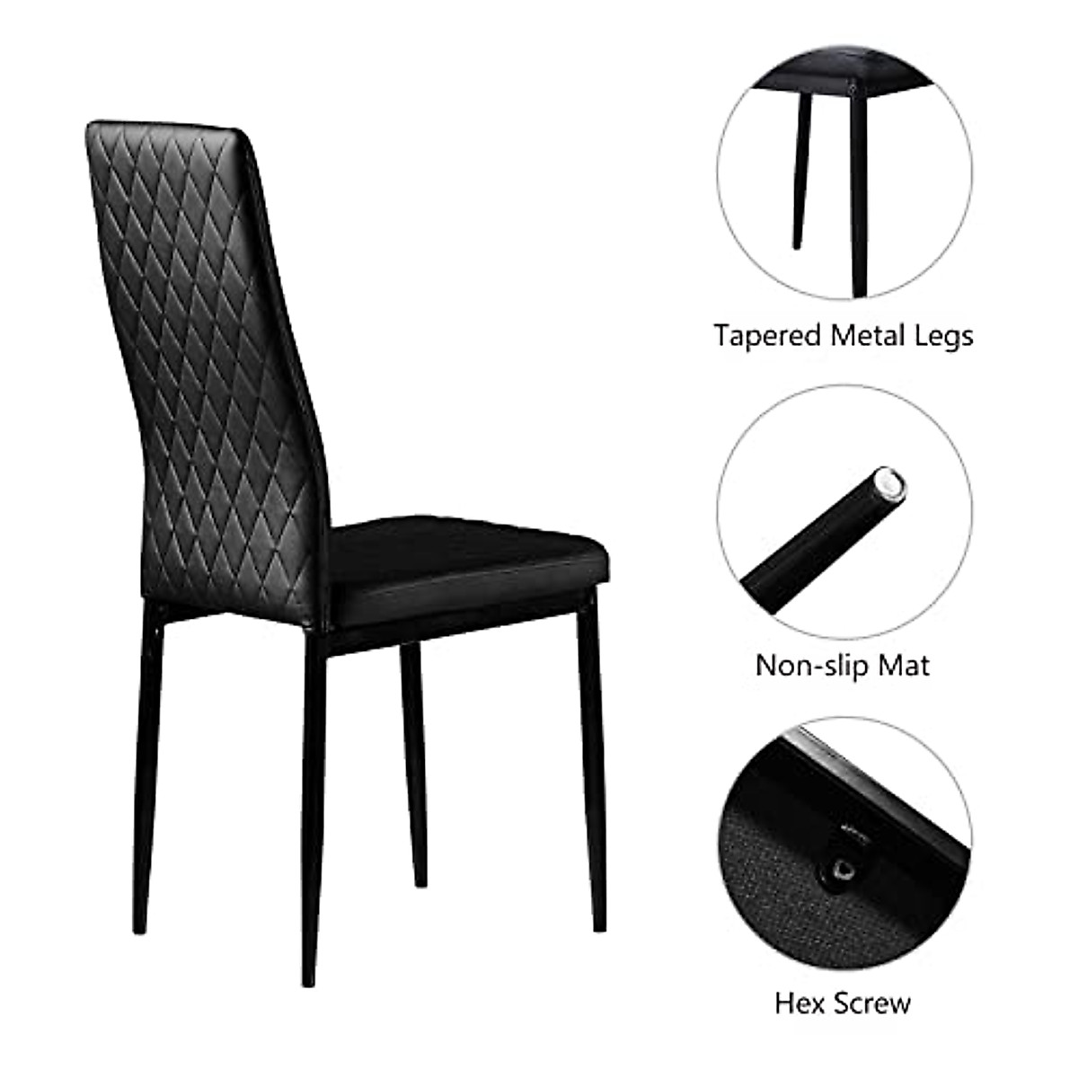 Lecut Modern Dining Chairs Set of 6 with PU Leather Seat and Metal Legs Mid Century Kitchen Dining Room Chairs with High Back for Restaurant and Living Room (Black)