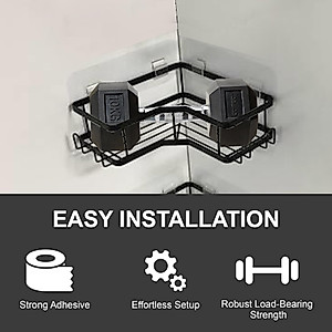 Corner Shower Caddy Organizer Set, Pack of 3 Adhesive Rustproof Stainless Steel Shower Racks with 2 Wall Hooks, Bathroom & Kitchen, Black