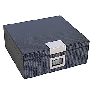 Carbon Fiber Design Handcrafted Modern Cedar Humidor with Front Digital Hygrometer and Humidifier Gel - Holds (25-50 Cigars) by Case Elegance