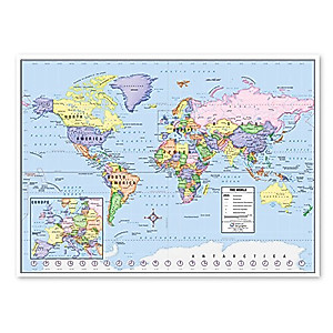 US and World Desk Map (13" x 18" Laminated) for Students, Home or Classroom Use by Lighthouse Geographics