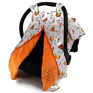 Dear Baby Gear Car Seat Canopy, Fox And Teepees, Orange Minky
