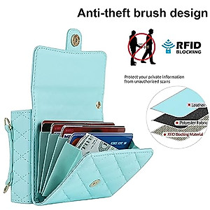 SZHAIYU Women Wallet Purse for Samsung Galaxy Z Flip 5 5G Case Crossbody with Credit Card Holder Strap Lanyard RFID Blocking Protection Flip Leather Zipper (Green, Z Flip 5)