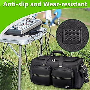 SNIGJAT DJ Bag, Large Capacity DJ Cable Bag with 6 Pockets for Extension Cords, Mics, Pedals, Cable Bag for Musicians, DJ Equipment Gig Bag with Padded Shoulder Strap, Green