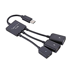 Leya-US Spare Part Portable USB-C/Type-C Male to Dual USB Ports Female + Micro USB Female Mini Cable Hub Splitter Adapter