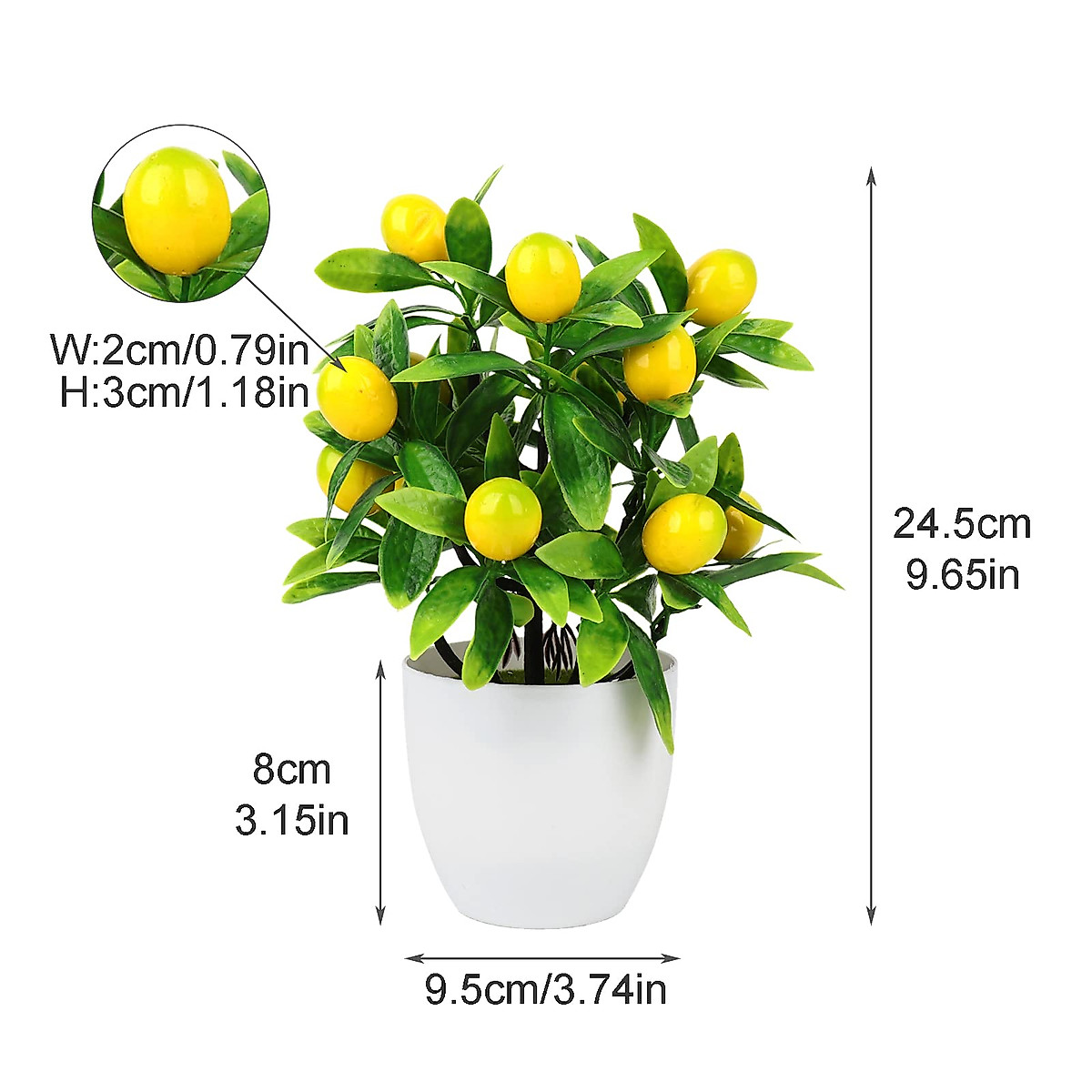 Comanlai 9.65 inch Artificial Mini Potted Plants, Artificial Fruit Lemon Tree Bonsai Fake Greenery White Plastic Pot, Potted Plants Kumquat for Home Table Desk Office Balcony Garden Decor