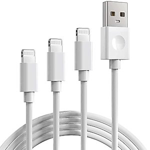Marchpower iPhone 14 Charger Cord-3Pack 3ft 6ft 10ft MFi Certified Lightning Cable USB-A Fast Charging Cable Compatible with iPhone 13 12 11 Mini Pro Max SE X XS XR 8 7 6 Plus iPod iPad AirPods, White