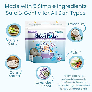 TruKid Bubble Podz Bubble Bath for Baby & Kids, Gentle Refreshing Bath Bomb for Sensitive Skin, pH Balance 7 for Eye Sensitivity, Natural Moisturizers and Ingredients, Lavender (24 Podz)