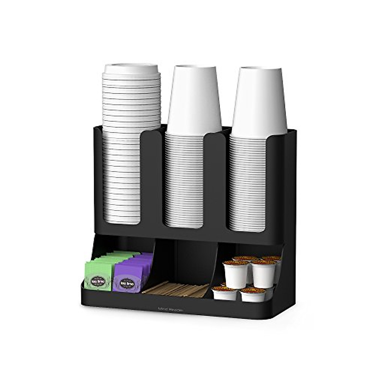 Mind Reader 6 Compartment Upright Breakroom Coffee Condiment and Cup Storage Organizer, Black, 13.5 x 4.30 x 12